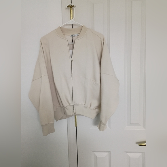 Zara | Jackets & Coats | Zara Womens Cream Bomber Jacket And Pants Set ...